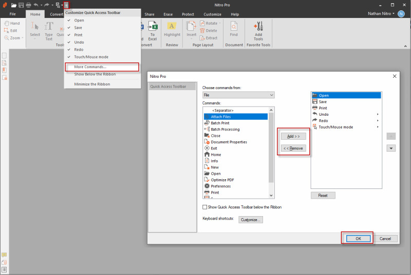 The Quick Access Toolbar | Nitro