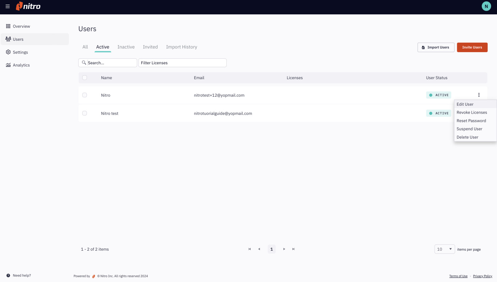 Assign or Revoke Licenses | Nitro